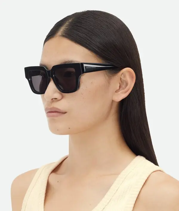 Bottega Veneta Square Frame Sunglasses Black/Grey Editorialist