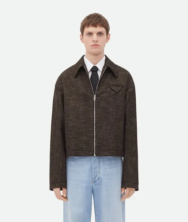 Bottega Veneta Textured Wool Speckled Kimono Jacket - Brown/Khaki 