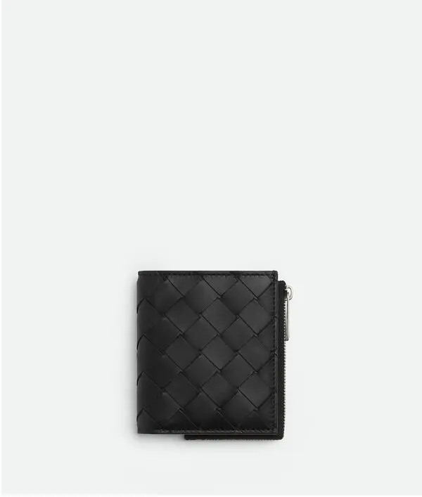 BOTTEGA  VENETA Intrecciato Bi-fold Wallet With Zip - Black