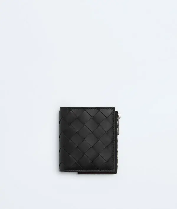 Bottega Veneta Intrecciato Bi-fold Wallet With Zip - Black