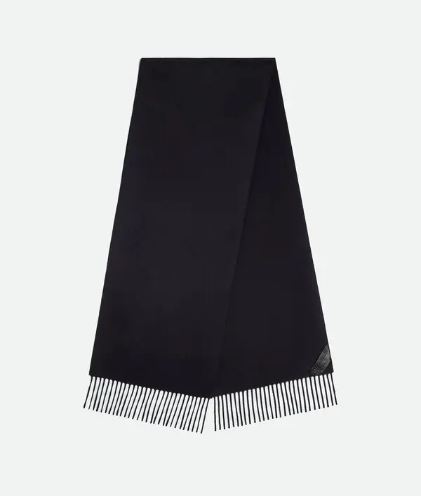 BOTTEGA  VENETA Cashmere Scarf With Leather Patch - Navy Melange