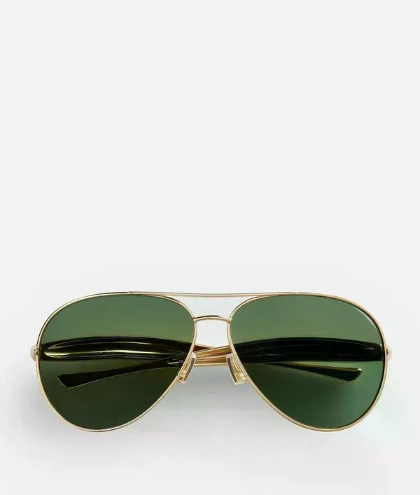 BOTTEGA  VENETA Bottega Veneta Sardine Aviator Sunglasses - Gold/green