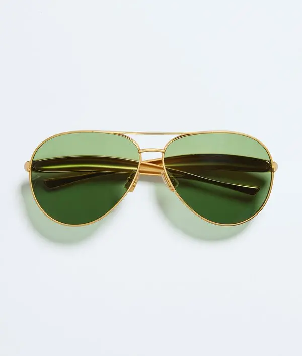 Bottega Veneta Sardine Aviator Sunglasses - Gold/green