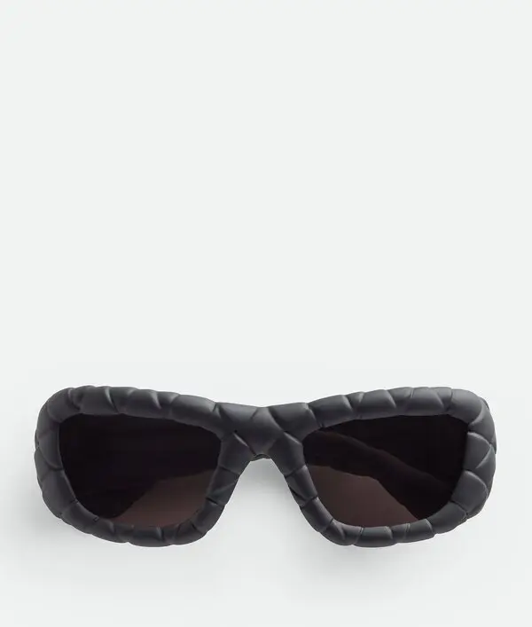 Bottega Veneta Intrecciato Rectangular Sunglasses - Black/grey