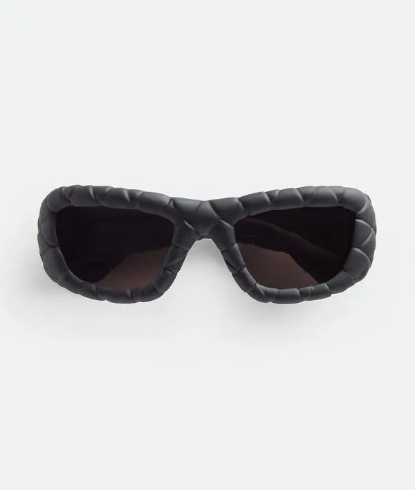 Bottega Veneta Intrecciato Rectangular Sunglasses - Black/grey