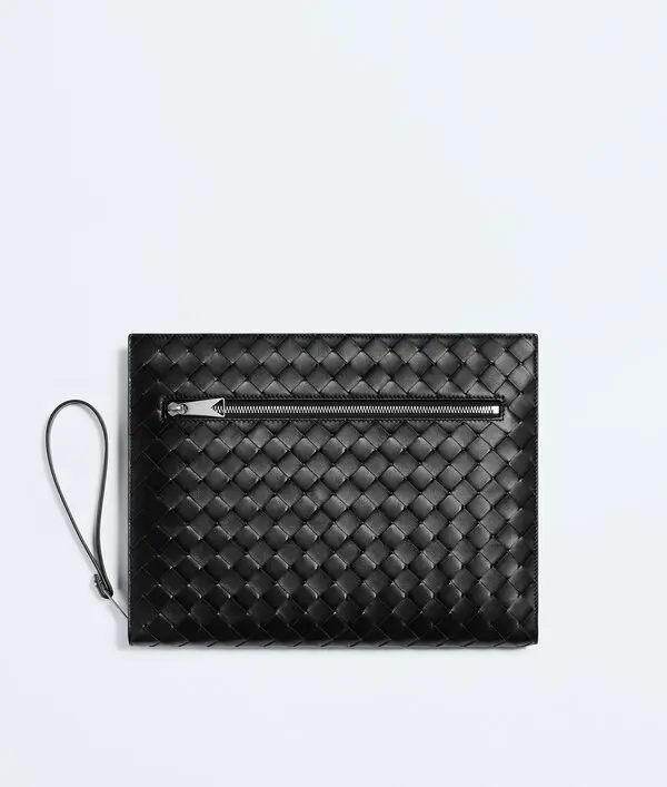 Bottega Veneta Intrecciato Leather Document Case With Wristlet - Black
