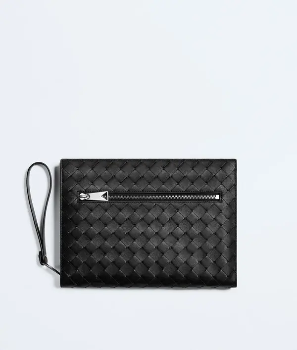 Bottega Veneta Small Intrecciato Document Case With Wristlet - Black