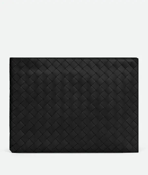Bottega Veneta Intrecciato Half Zip Pouch - Black
