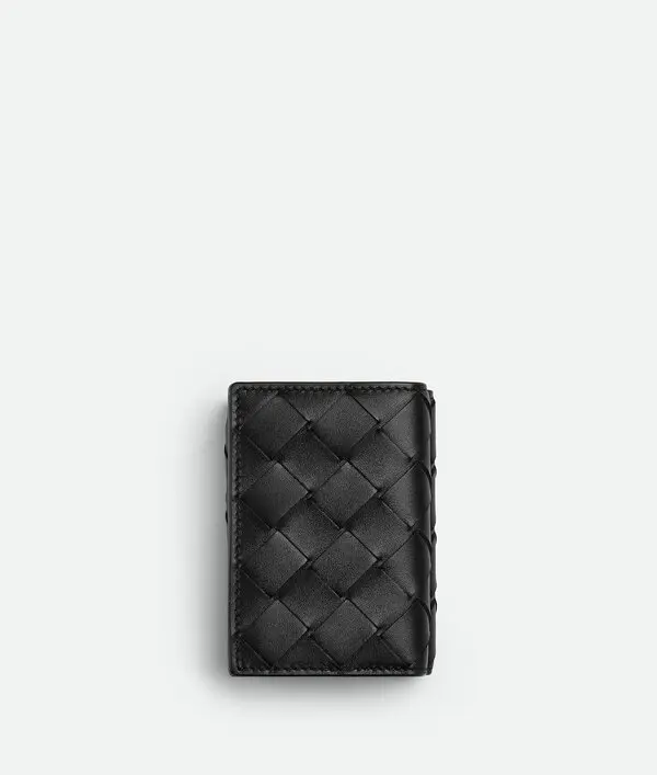 BOTTEGA  VENETA Intrecciato Tiny Tri-fold Wallet - Black/grass