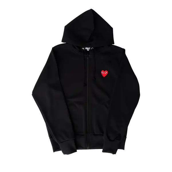 Play Comme Des Garcon Zip-up Hoodie With Red Heart - Black