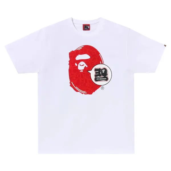 A BATHING APE 30th Anniversary Ape Head Tee /red - White