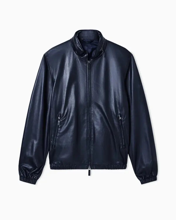 Giorgio Armani Nappa Leather Blouson With Zip - Navy Blue