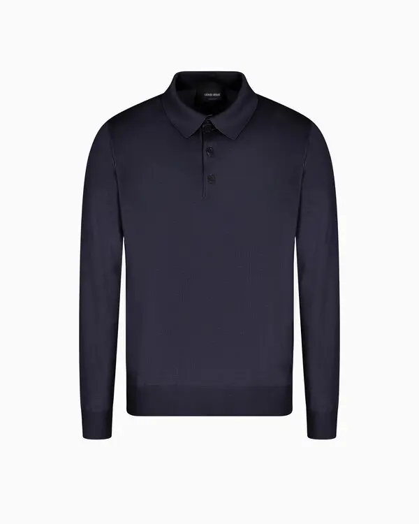 Giorgio Armani Long-sleeved Polo Shirt In Virgin Wool - Grey