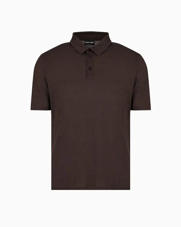 Giorgio Armani Short-sleeved Polo Shirt In Pure Linen Jersey - Brown