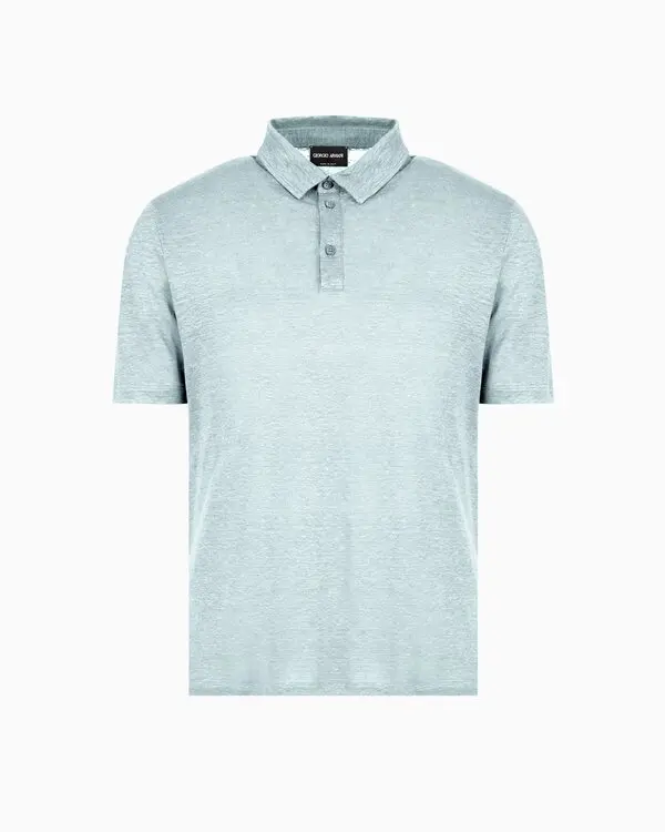 Giorgio Armani Short-sleeved Polo Shirt In Pure Linen Jersey - Light_blue