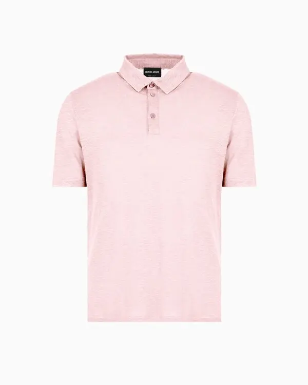 Giorgio Armani Short-sleeved Polo Shirt In Pure Linen Jersey - Pink