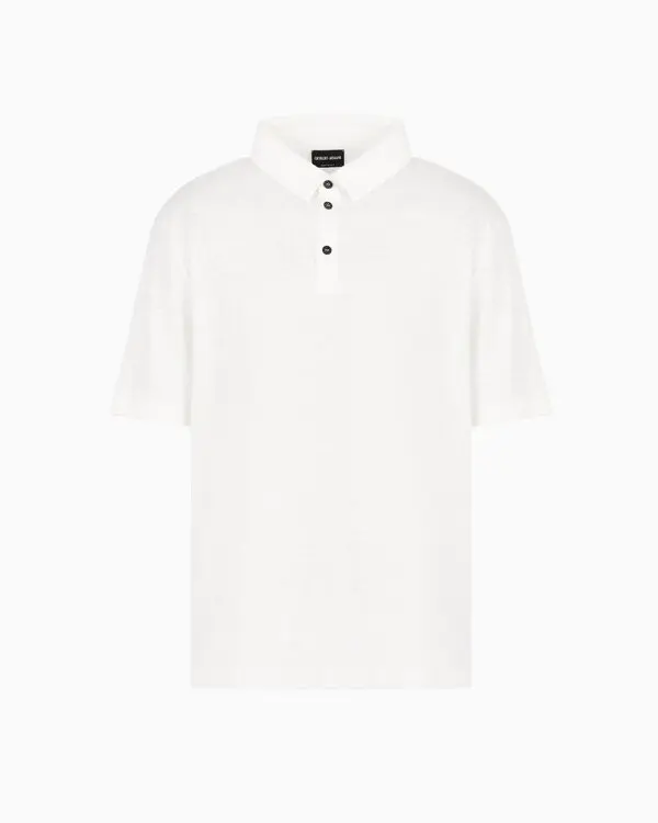 Giorgio Armani Short-sleeved Polo Shirt In Pure Linen Jersey - White