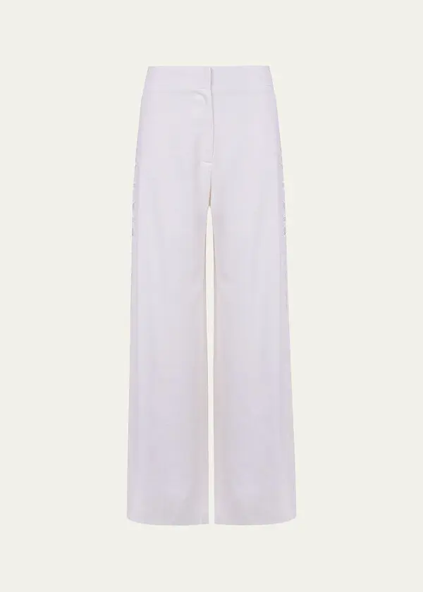 VIX PAULA HERMANNY Solid Bree Embroidered Wide Leg Pants