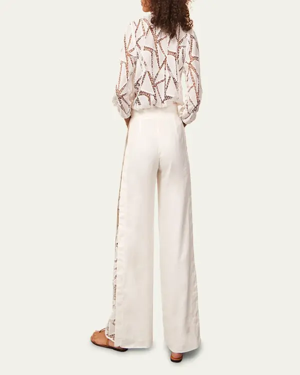 VIX PAULA HERMANNY Solid Bree Embroidered Wide Leg Pants