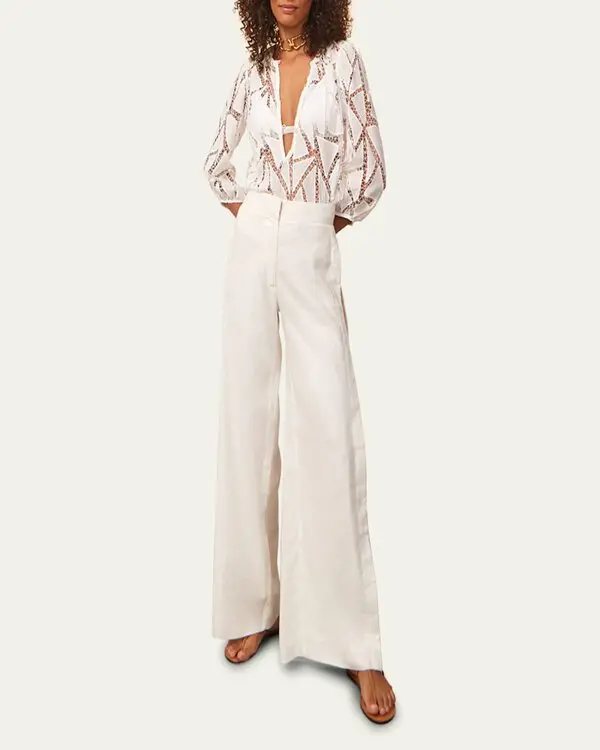 VIX PAULA HERMANNY Solid Bree Embroidered Wide Leg Pants