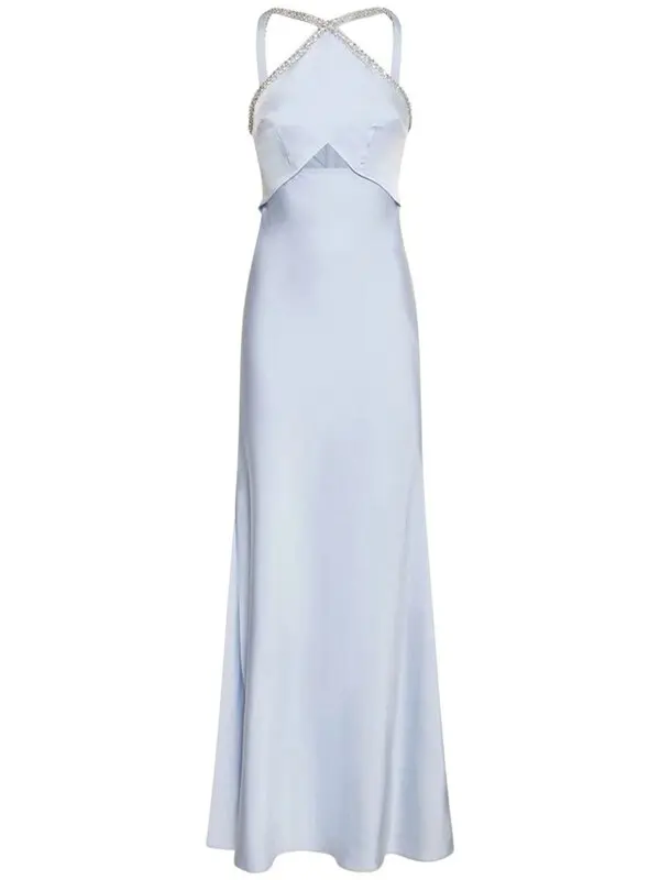 Self-Portrait Satin Diamante Maxi Dress In Blue - 38% Off | Editorialist