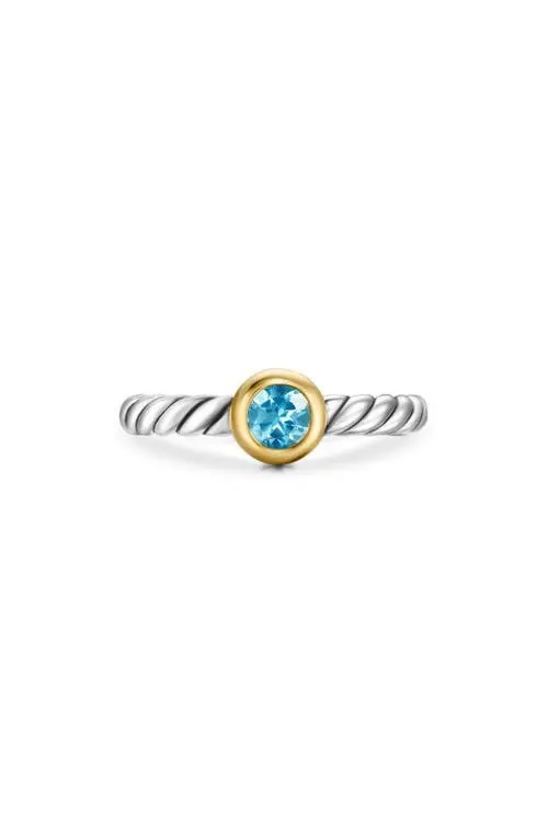 David Yurman Petite Cable Ring - Silver/ Gold/ Blue Topaz