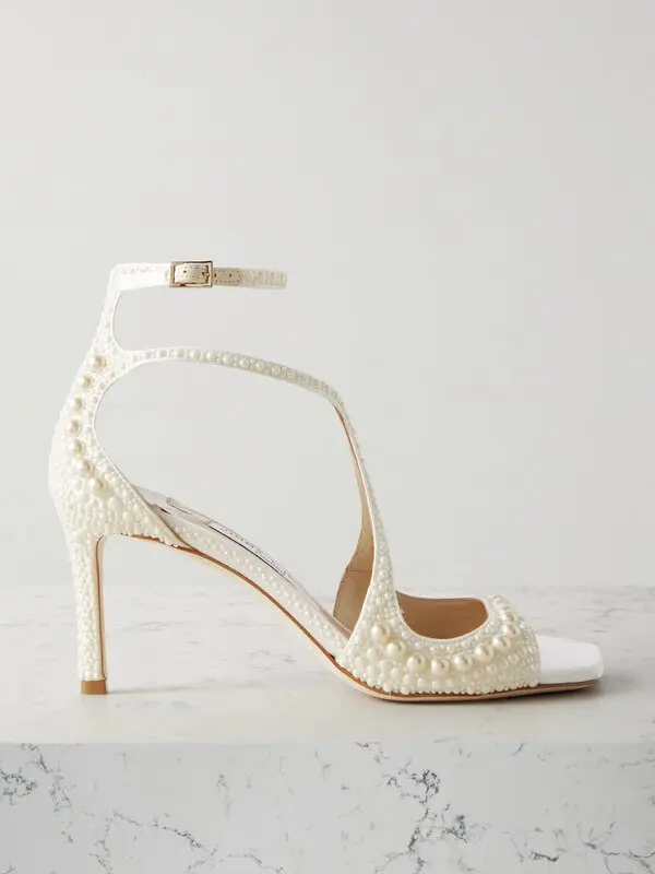 JIMMY CHOO Azia 75 Faux Pearl-embellished Sandals - White