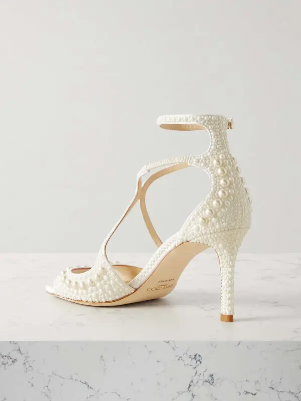 Jimmy Choo Azia 75 Faux Pearl-Embellished Sandals In White - 70