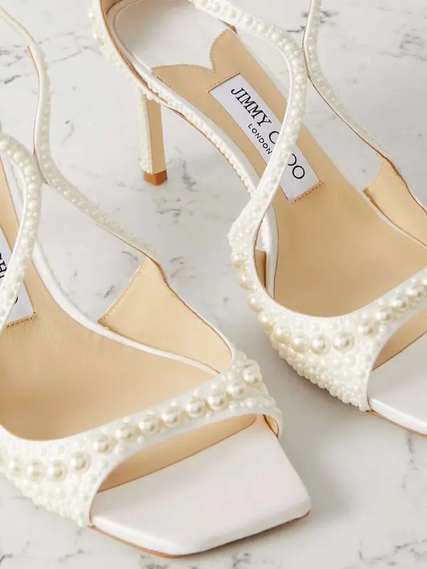 Jimmy Choo Azia 75 Faux Pearl-Embellished Sandals In White - 70