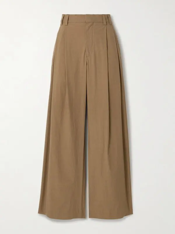 Brunello Cucinelli Pleated Cotton-poplin Wide-leg Pants - Brown