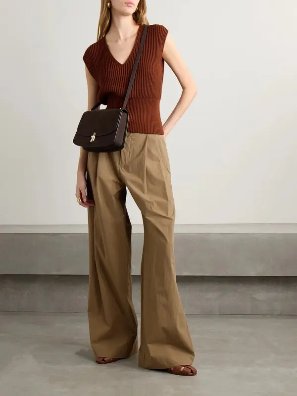 Brunello Cucinelli Pleated Cotton-poplin Wide-leg Pants - Brown