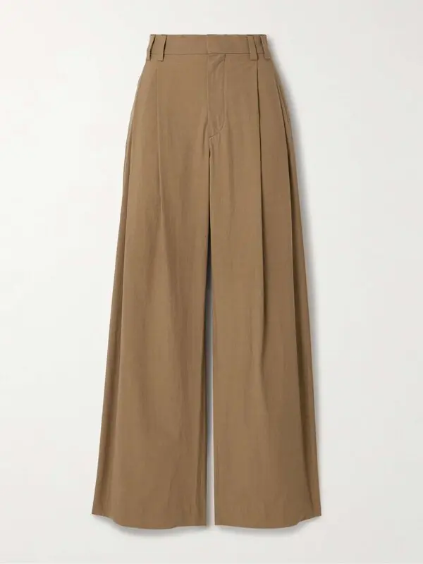 Brunello Cucinelli Pleated Cotton-poplin Wide-leg Pants - Brown