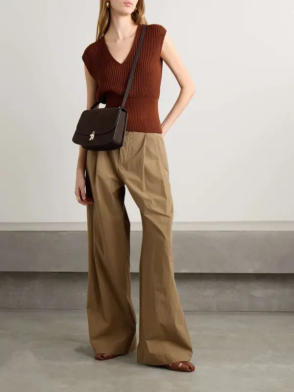 Brunello Cucinelli Pleated Cotton-poplin Wide-leg Pants - Brown
