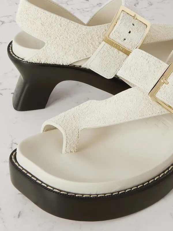 Loewe Ease Brushed-suede Sandals - White