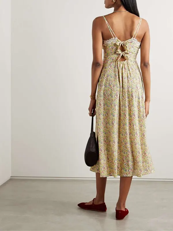 DEn Venus Floral-Print Silk-Crepe Midi Dress In Yellow - 30% Off |  Editorialist
