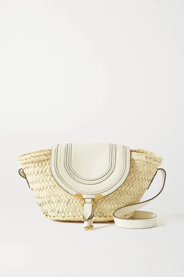 Chloé Marcie Leather-trimmed Raffia Shoulder Bag