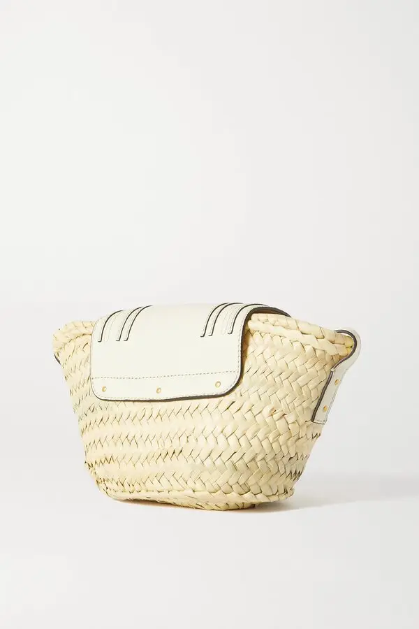 Chloé Marcie Leather-trimmed Raffia Shoulder Bag