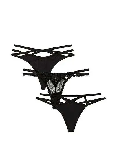 Victoria's Secret Adore Me Sexy Thong Panty Pack Of 3 - Black