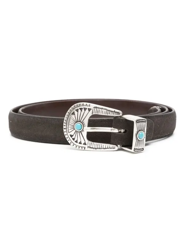 ERALDO Engraved Detail Suede Belt - Black
