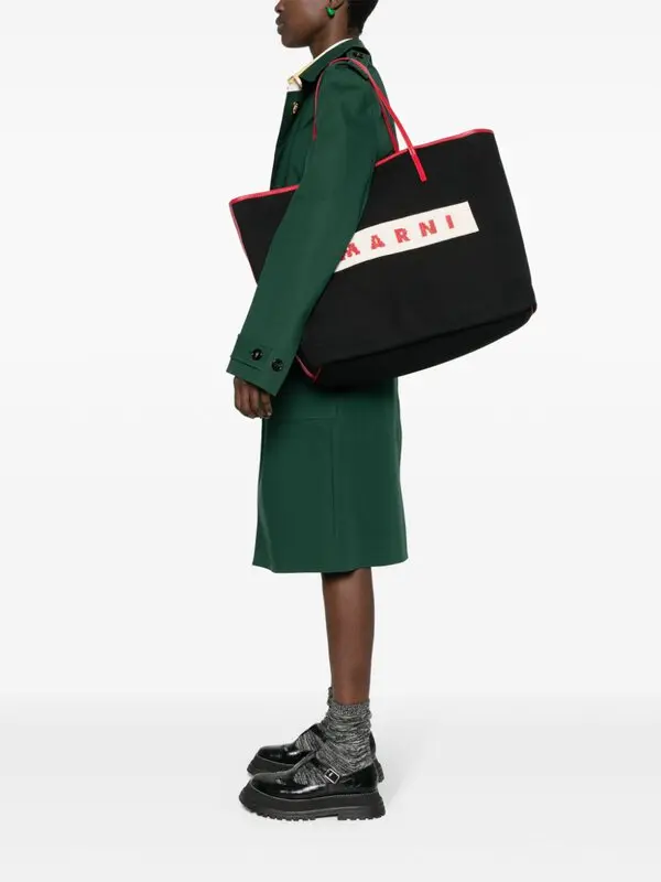 Marni Logo-Patch Canvas Tote Bag In Black - 31% Off