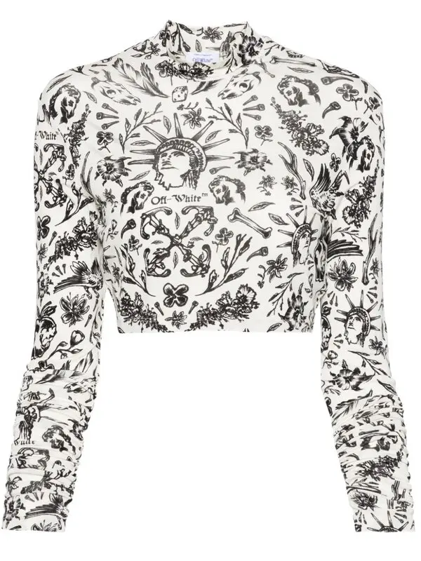 Off-White Tattoo-print Cropped Top - White