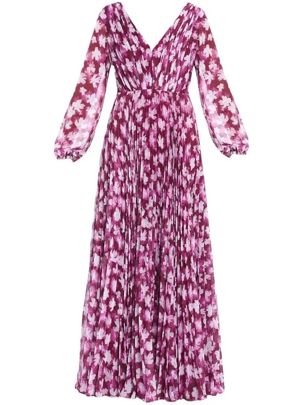 Monique Lhuillier Floral-print Pleated Maxi Dress