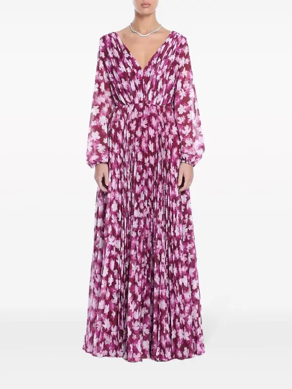 Monique Lhuillier Floral-print Pleated Maxi Dress