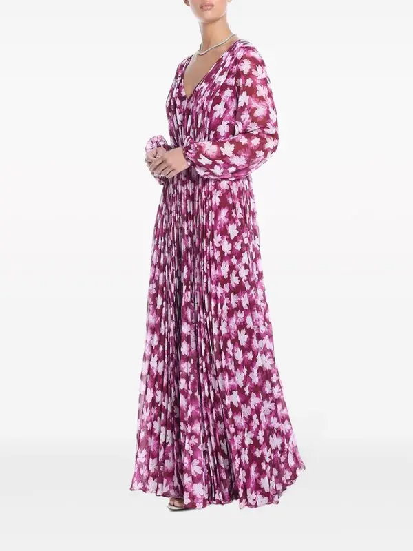 Monique Lhuillier Floral-print Pleated Maxi Dress