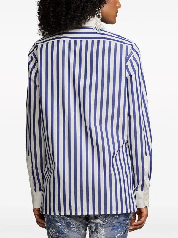 Ralph Lauren Embellished Striped Cotton Capri Shirt