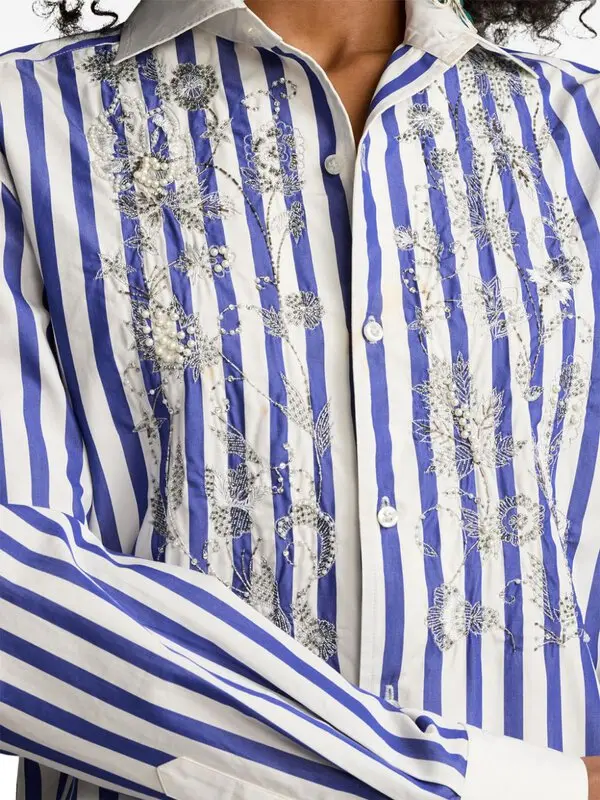 Ralph Lauren Embellished Striped Cotton Capri Shirt