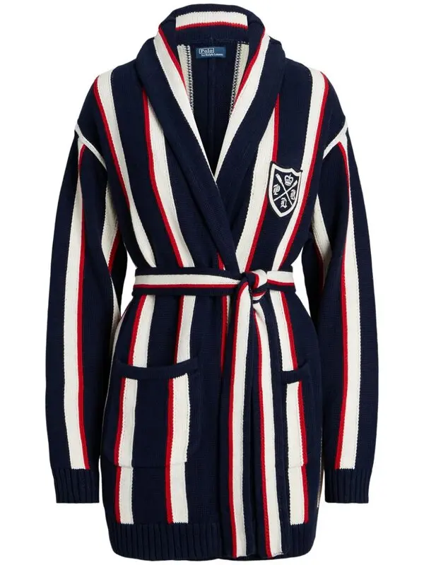 Polo Ralph Lauren Badge-appliqué Striped Cardigan - Blue