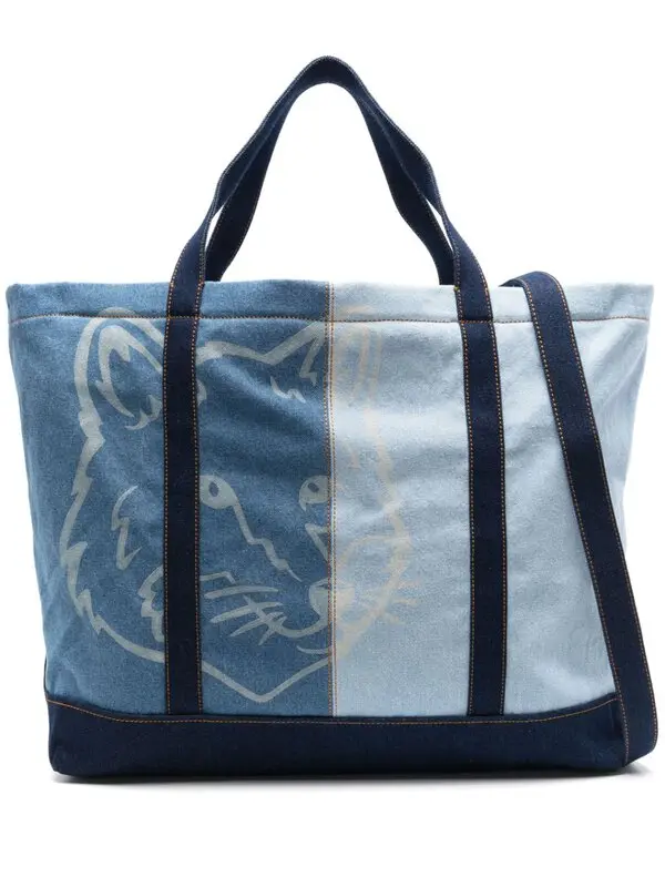 Maison Kitsuné Fox Head Print Tote Bag - Blue