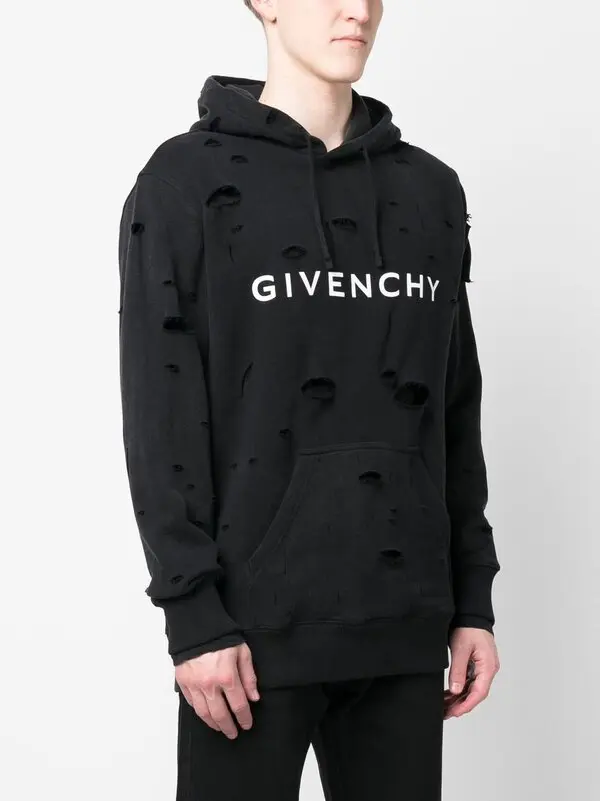 Givenchy Distressed-effect Drawstring Hoodie - Black