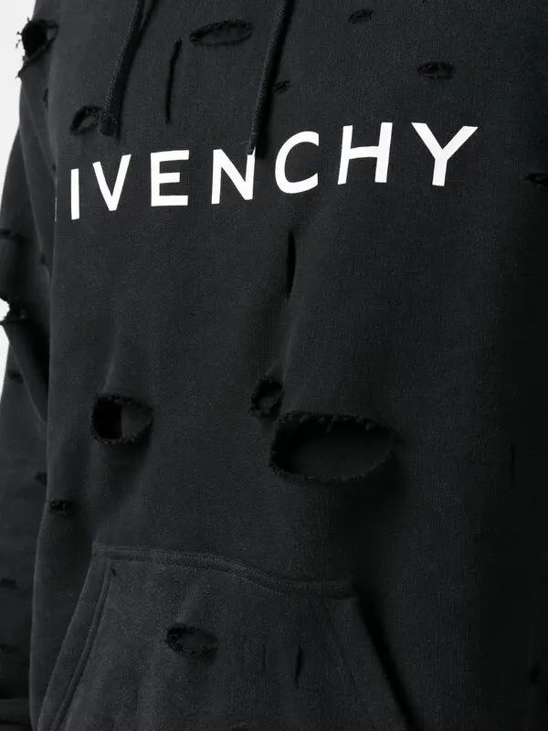 Givenchy Distressed-effect Drawstring Hoodie - Black